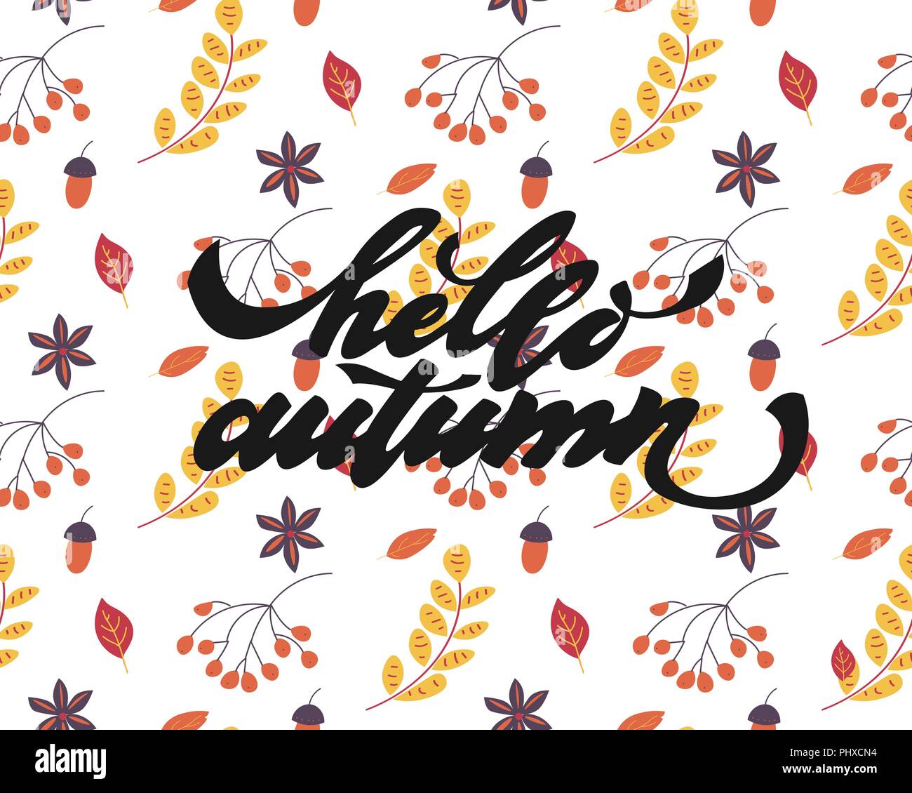 Hello autumn. Hand drawn calligraphy and brush pen lettering. design ...