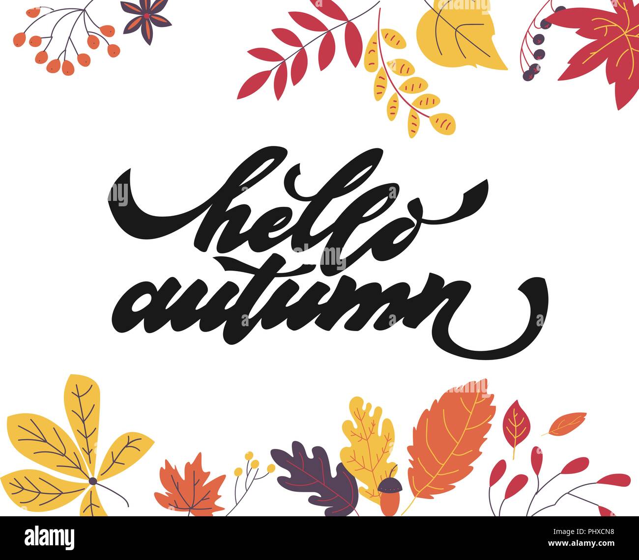 Hello autumn. Hand drawn calligraphy and brush pen lettering. design ...