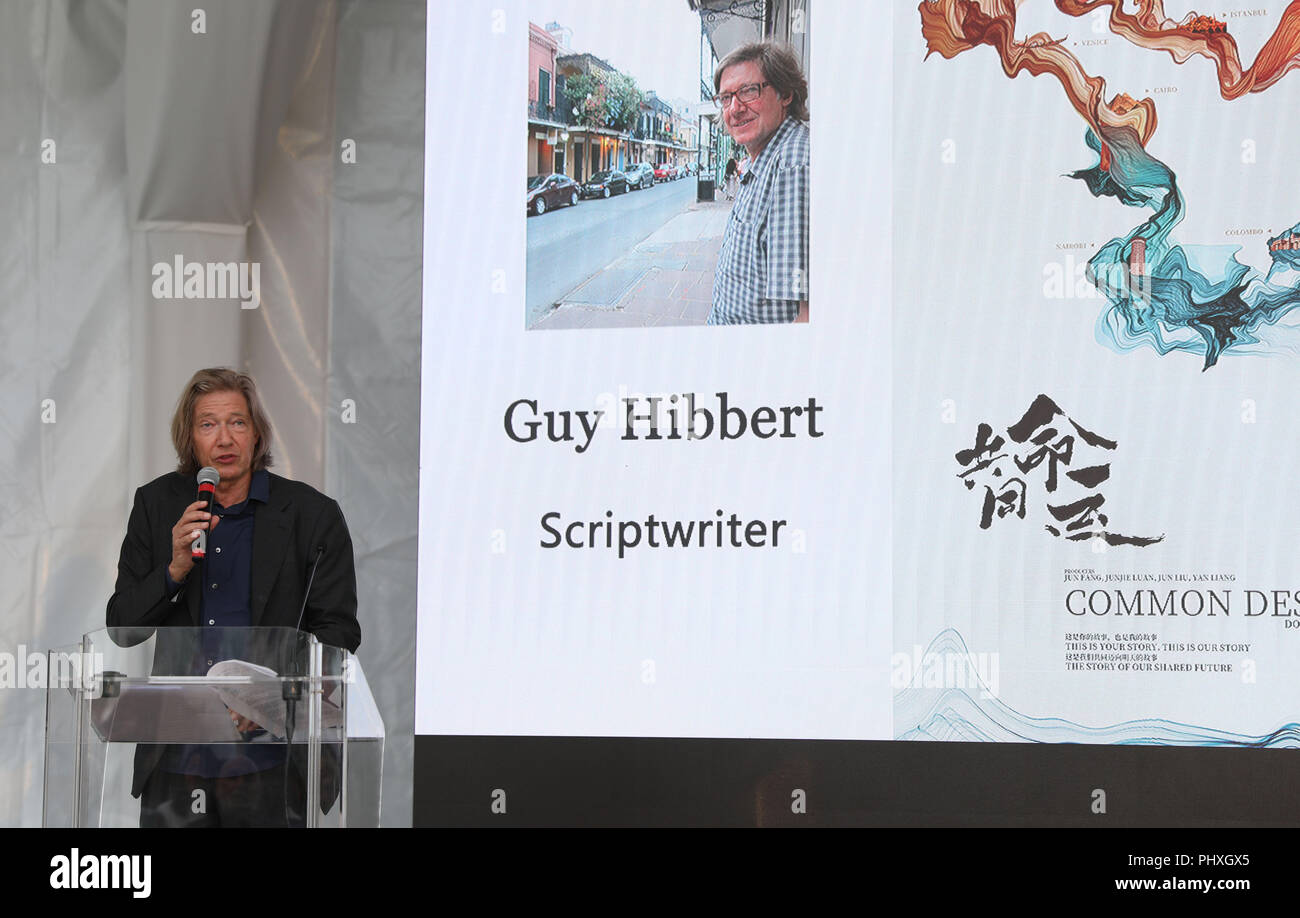 (180902) -- VENICE, Sept. 2, 2018 (Xinhua) -- Screenwriter Guy Hibbert ...