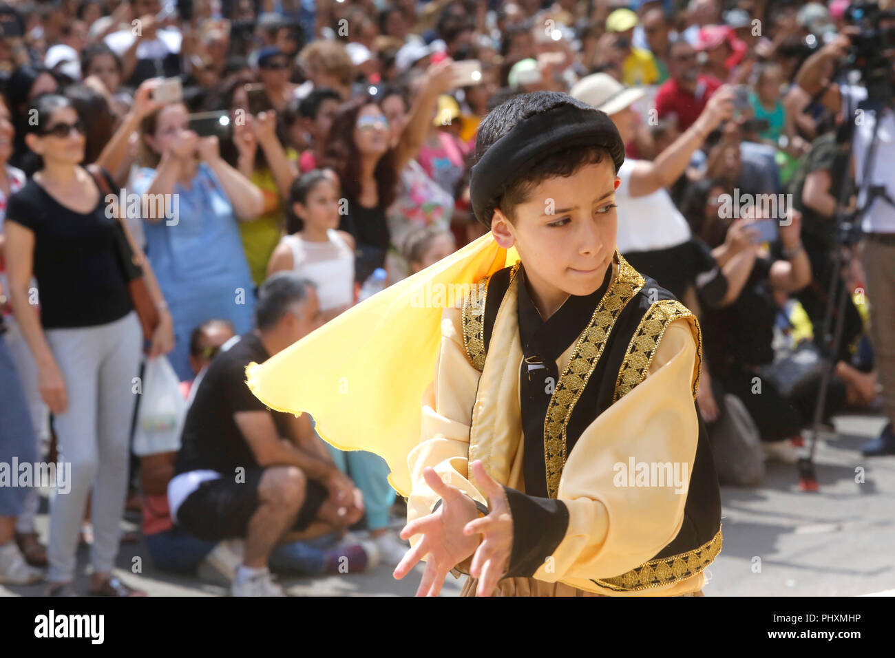 Maaser, Lebanon. 2nd Sep, 2018. A dancer performs on the national Dabke ...