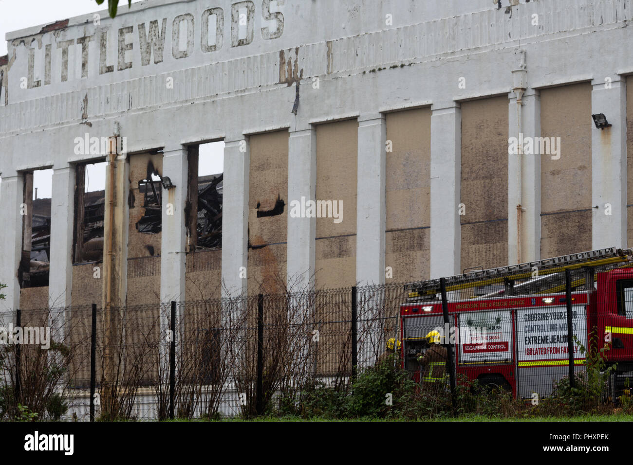 Liverpool UK. 3rd September, 2018. Firefighters continue to damp down ...