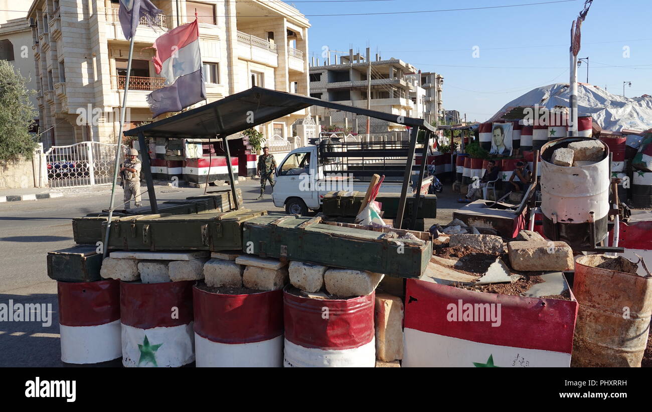 Daraa, Syria. 14th Aug, 2018. 14.08.2018, Syria, Daraa: A checkpoint in ...