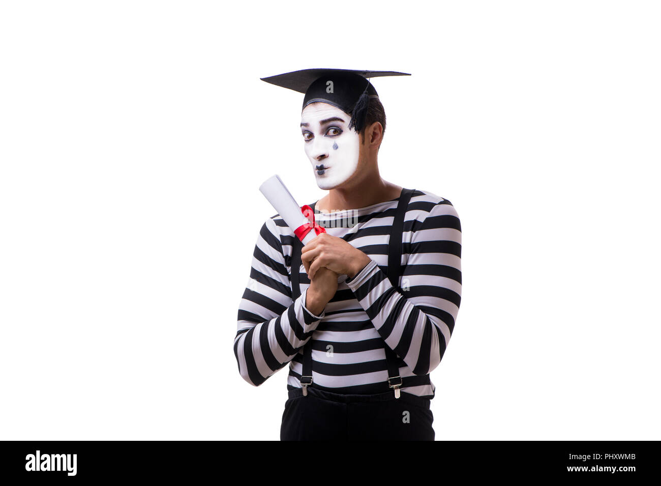 Mime with mortarboard isolated on white background Stock Photo - Alamy