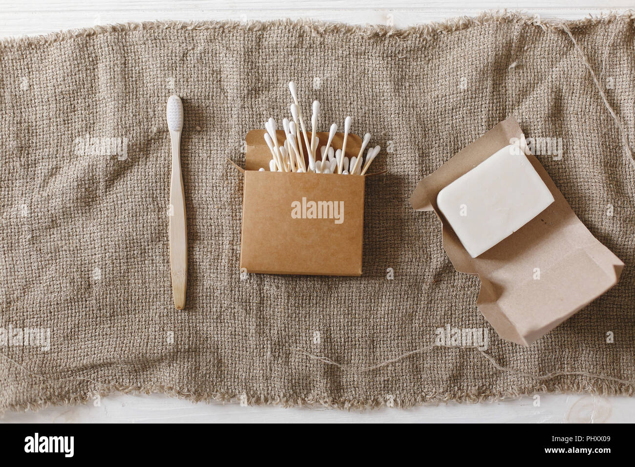 natural eco handmade coconut soap, bamboo toothbrush, ear sticks on ...