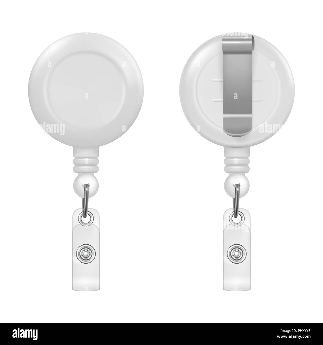 Vector realistic 3d white round reel holder clip for graphic Id Card ...