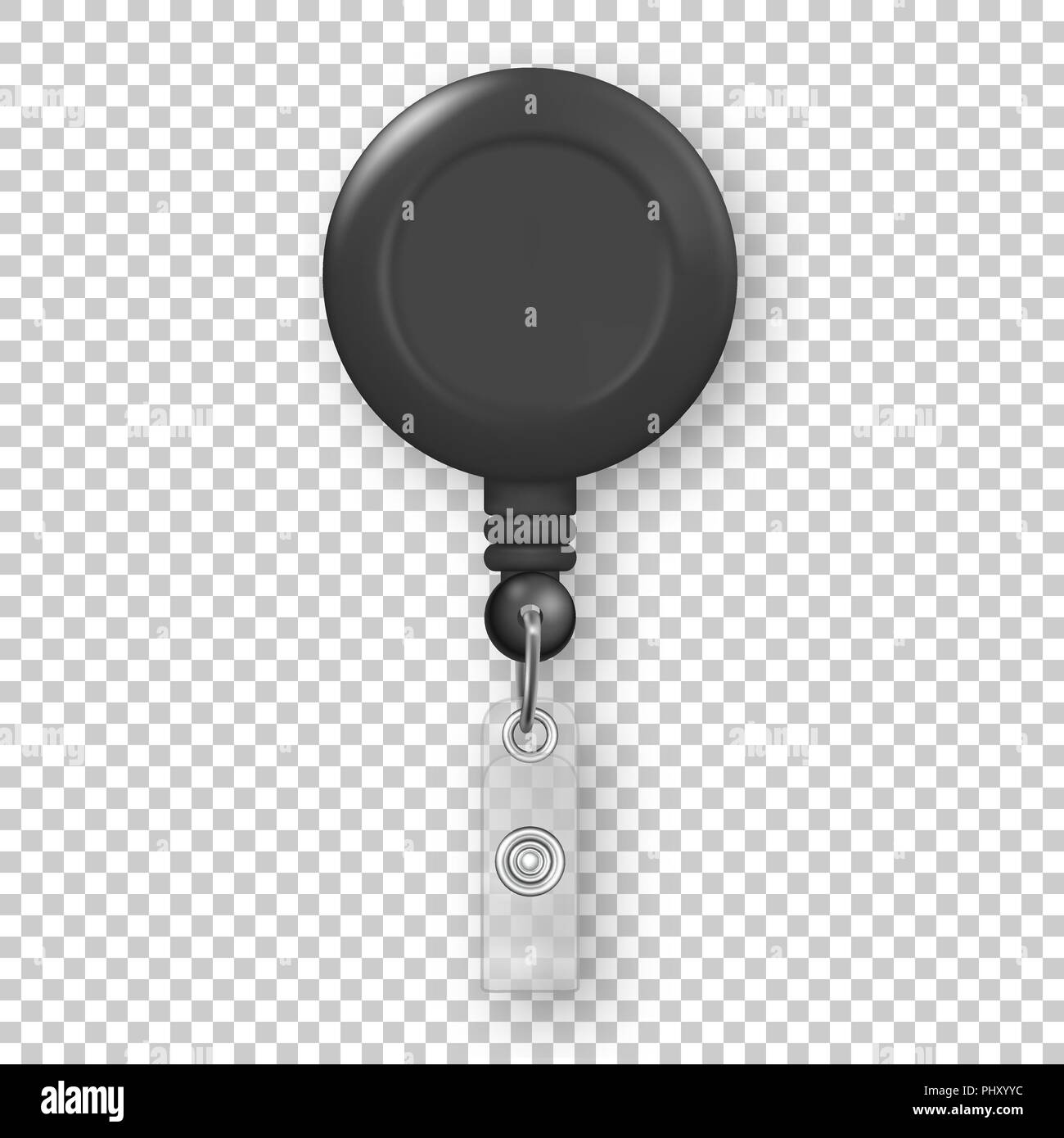 Vector realistic 3d black round reel holder clip for graphic Id Card ...