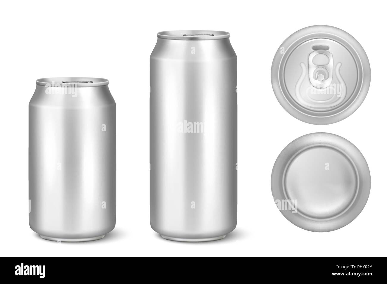 Vector realistic 3d silver empty glossy metal black aluminium beer pack or can visual 330ml ...