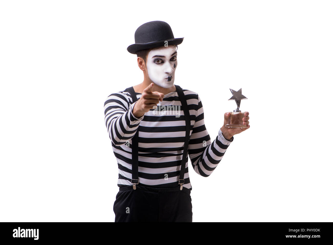 Mime with star award isolated on white background Stock Photo - Alamy
