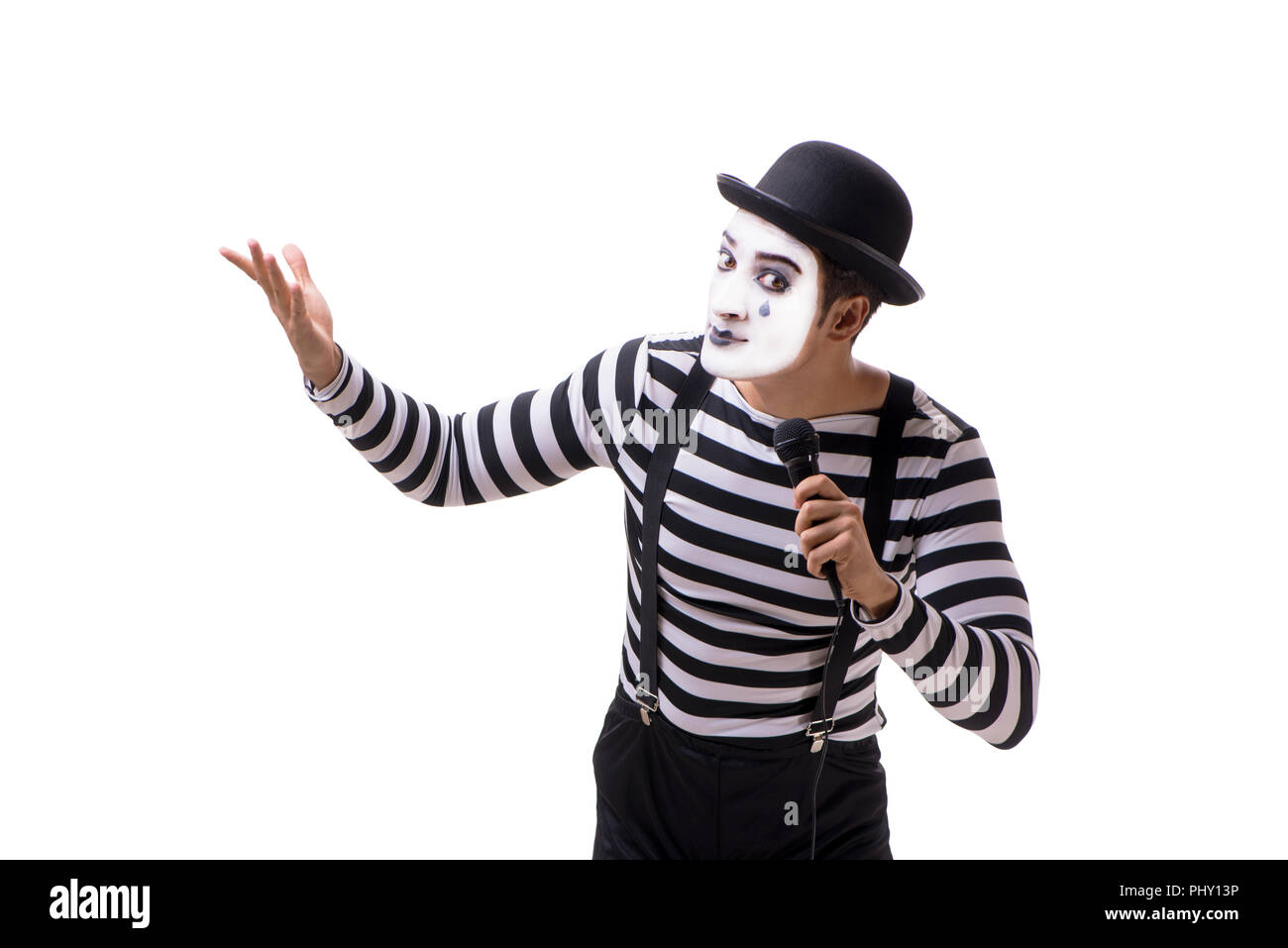 Mime singing isolated on white background Stock Photo - Alamy