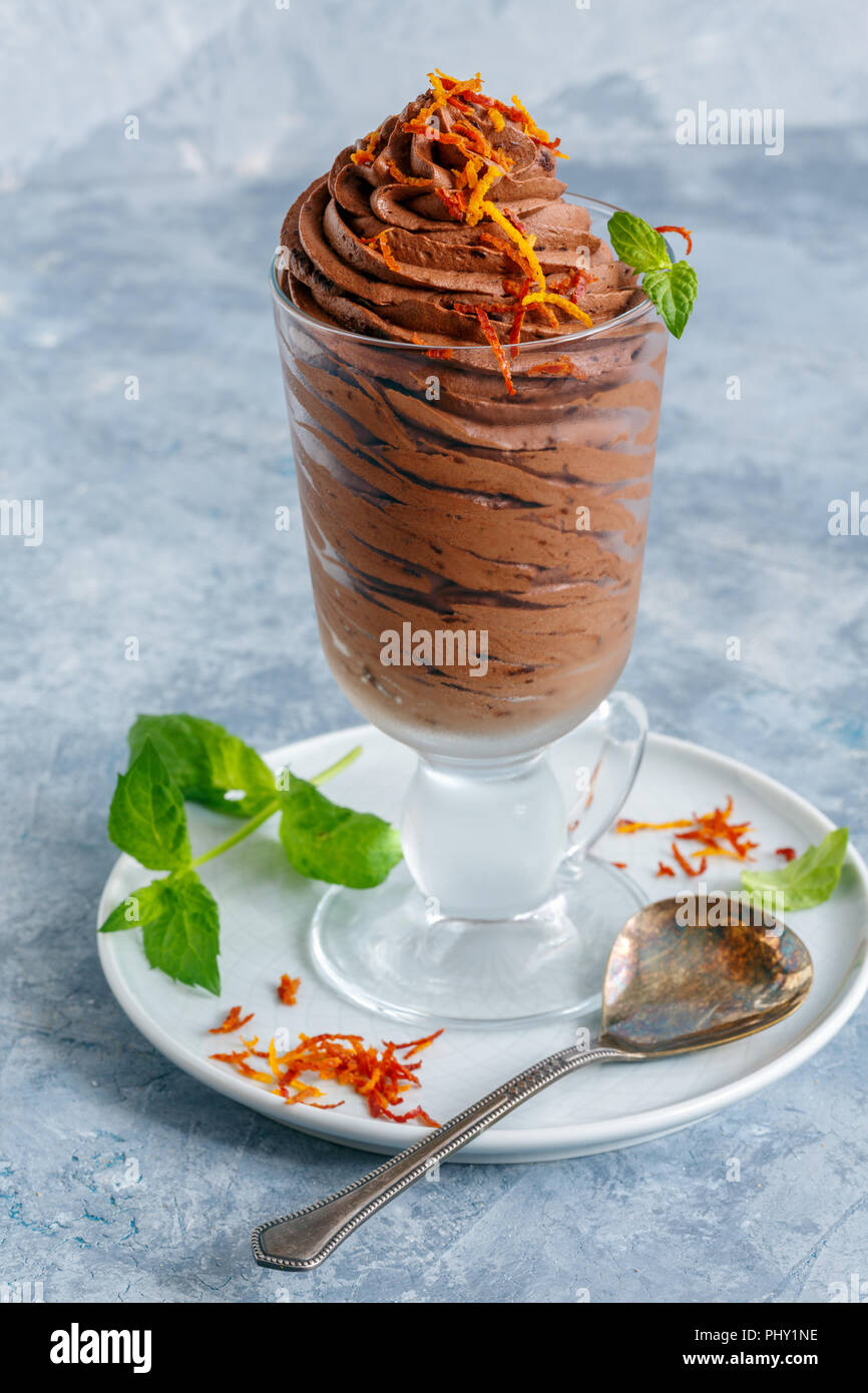 Chocolate mousse with blood orange peel Stock Photo - Alamy