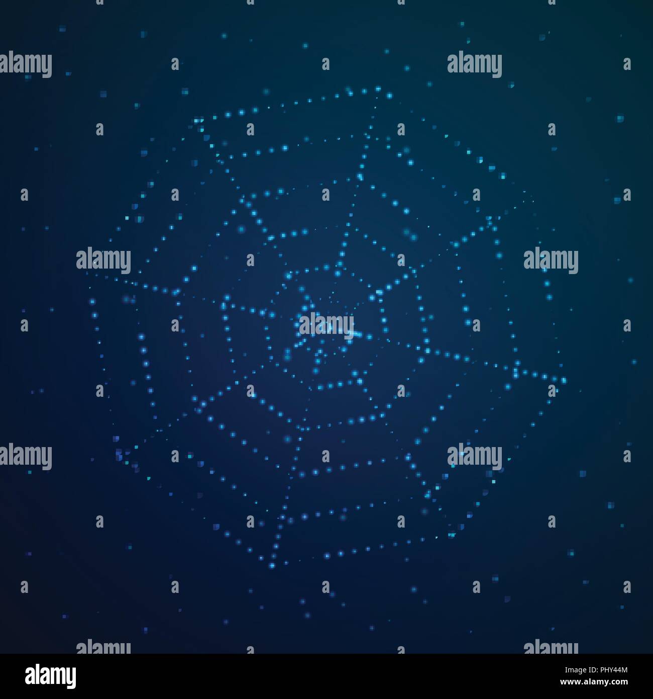 Cobweb glows against the sky. Vector illustration. Night background ...