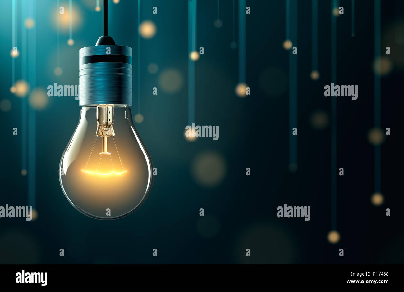 Light bulb with hanging lights background Stock Photo - Alamy