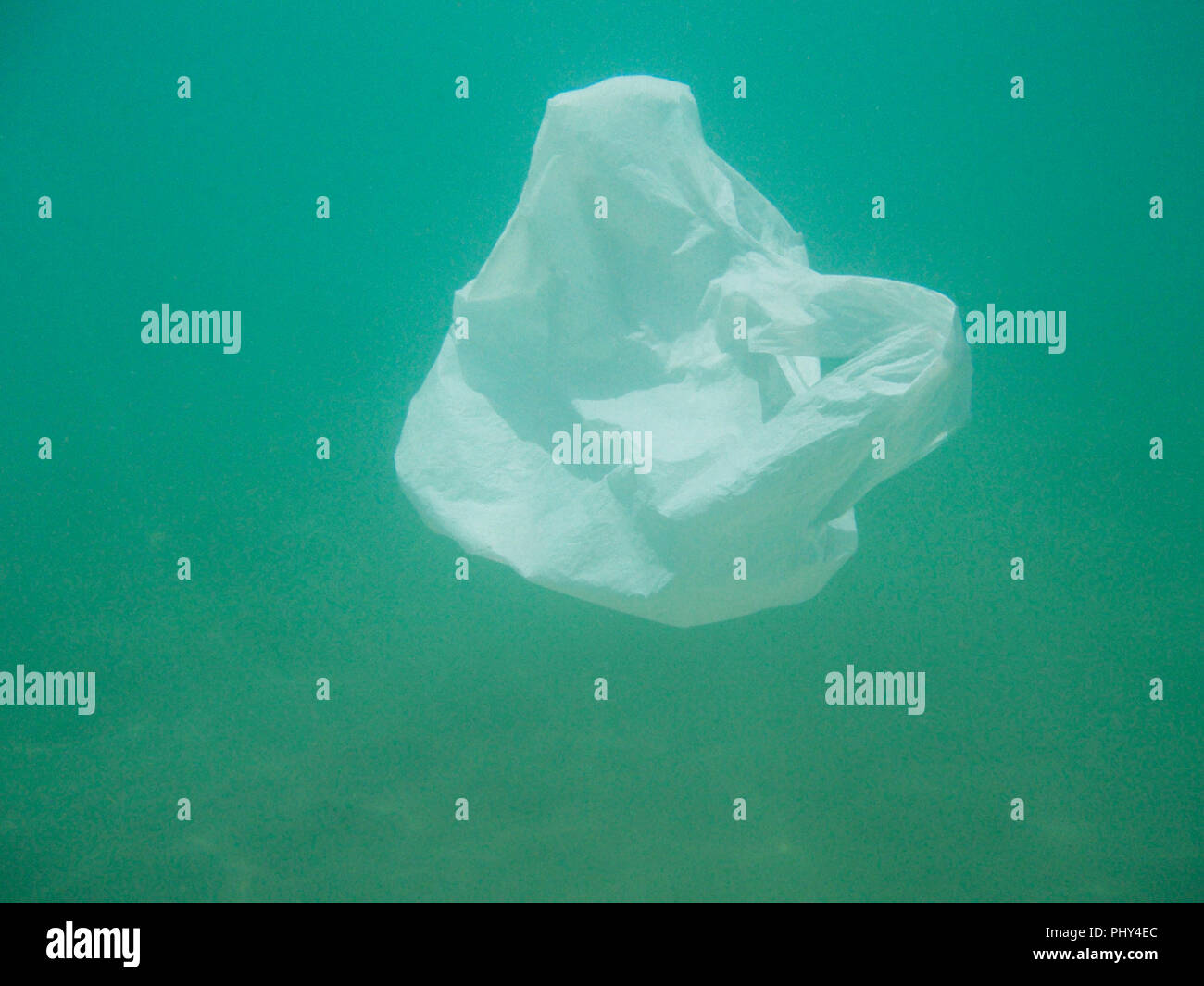 Plastic bag floating into the sea. Polluted enviromental. Recycle ...