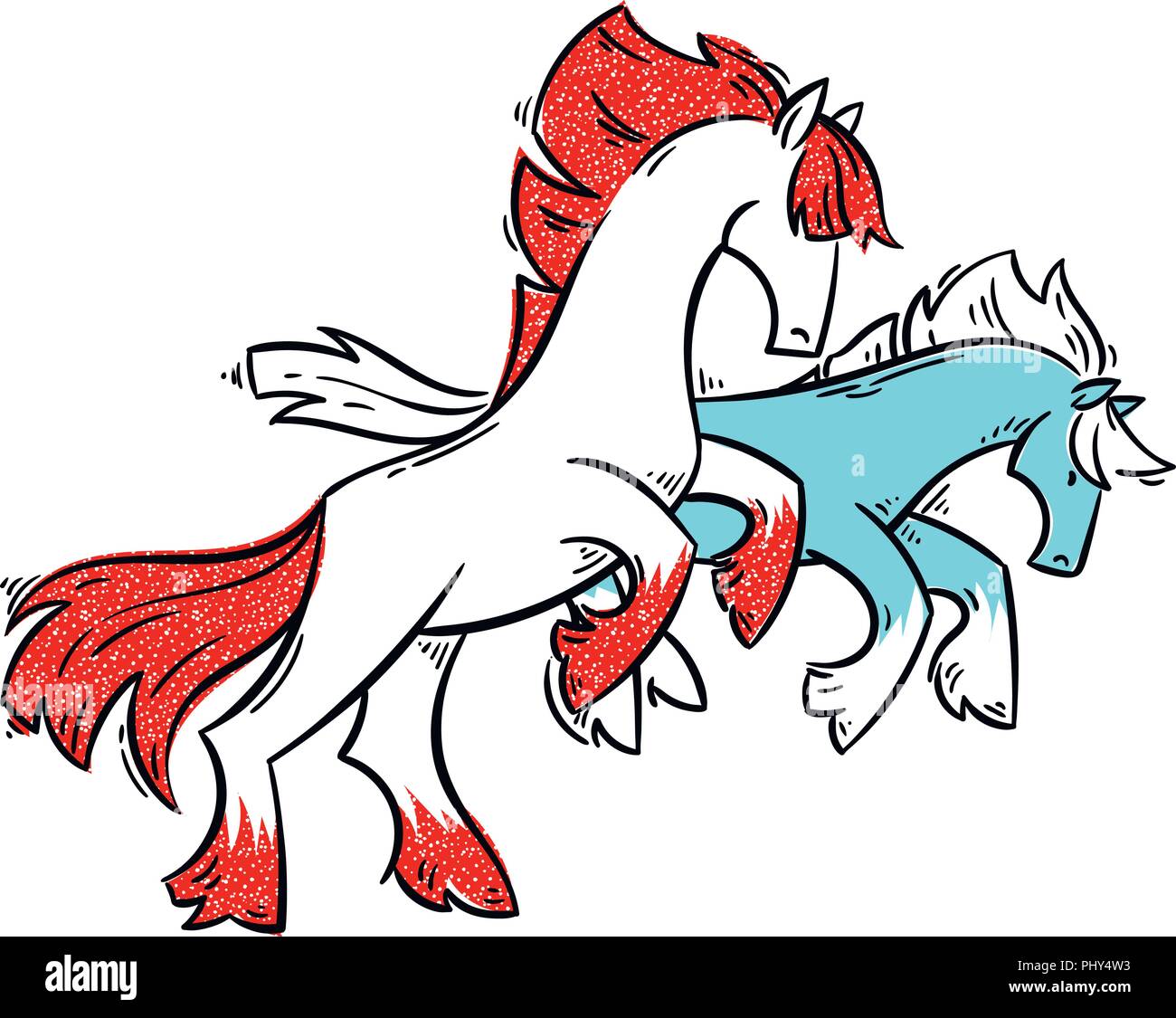 Abstract cartoon horses standing on two legs and gallop. Vector clip ...