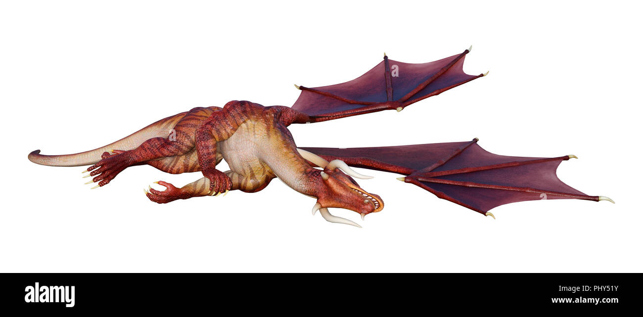 3D rendering of a red fairy tale dragon isolated on white background ...