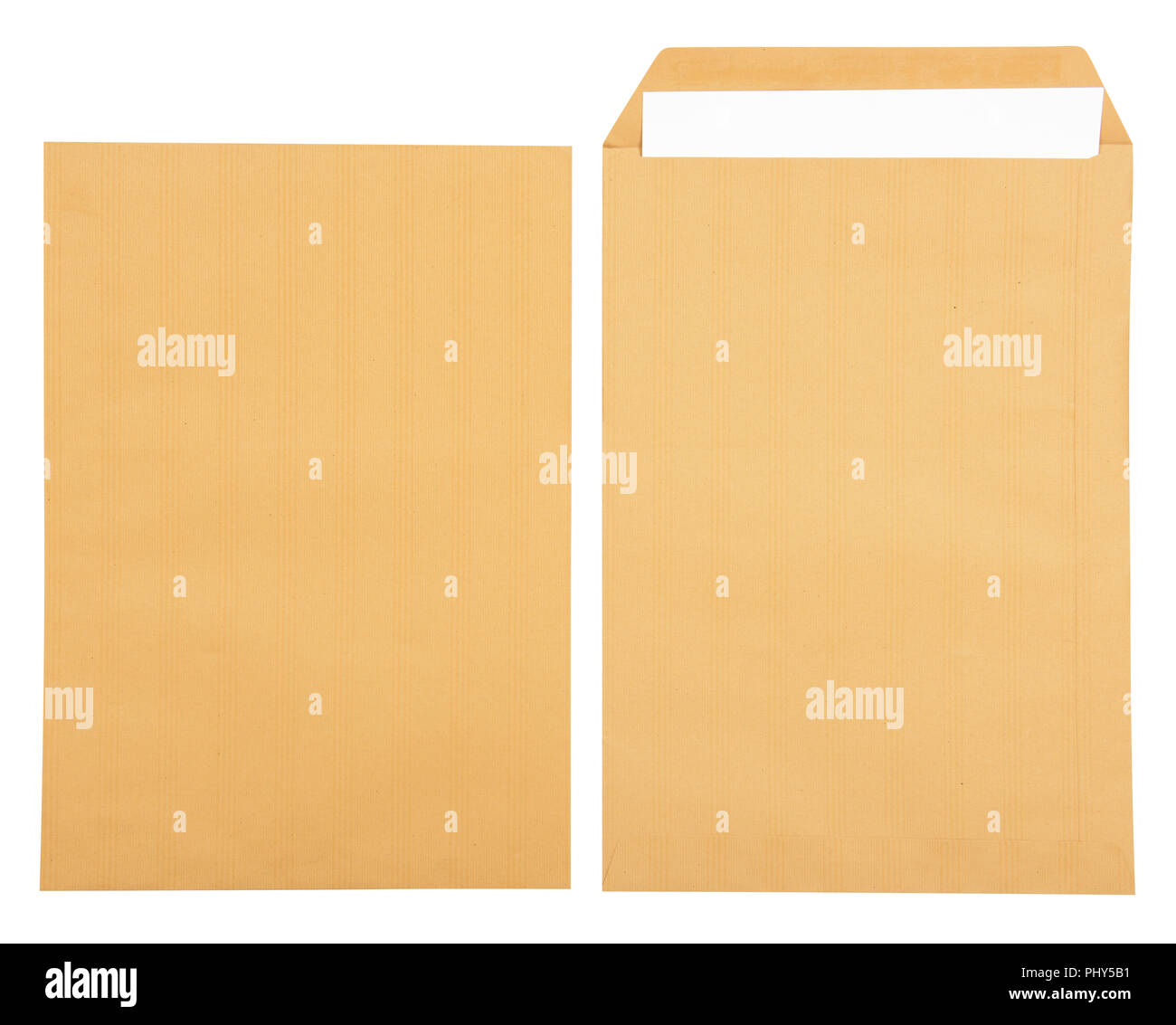 White paper in open brown envelope isolated over white background Stock ...