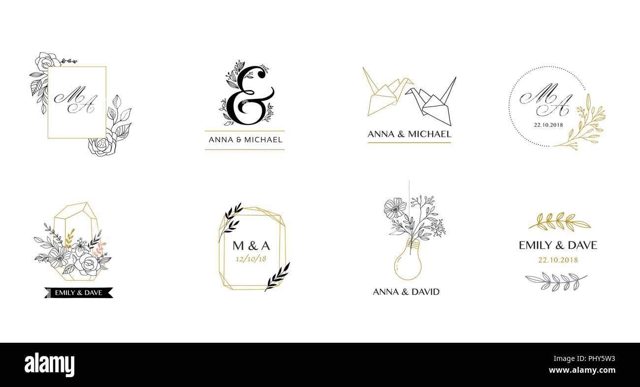 Wedding logos, hand drawn elegant, delicate monogram collection Stock ...