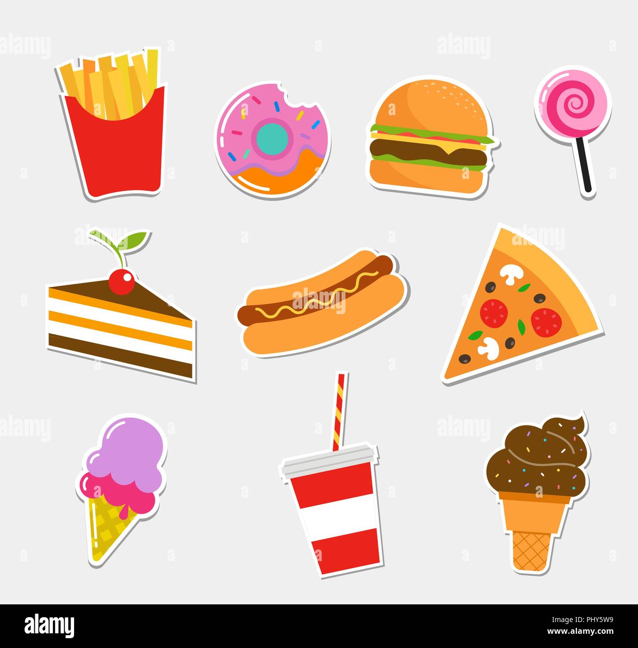 Fast food icons and stickers. Vector collection Stock Vector Image ...