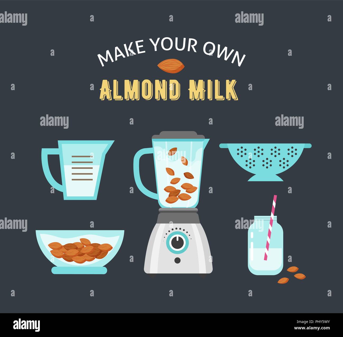 Make your own almond milk, illustration and poster design Stock Vector ...