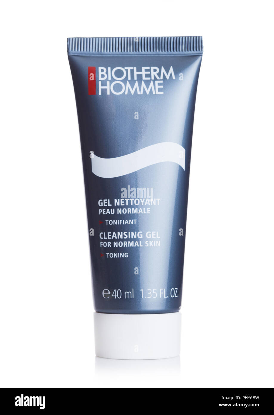 LONDON, UK - SEPTEMBER 04, 2018: Biotherm Homme cleansing gel on white ...