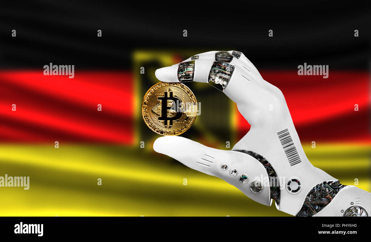 crypto currency bitcoin in the robot hand, the concept of artificial ...