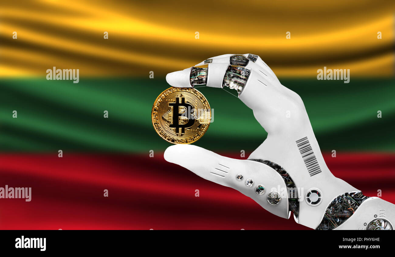 crypto currency bitcoin in the robot hand, the concept of artificial ...