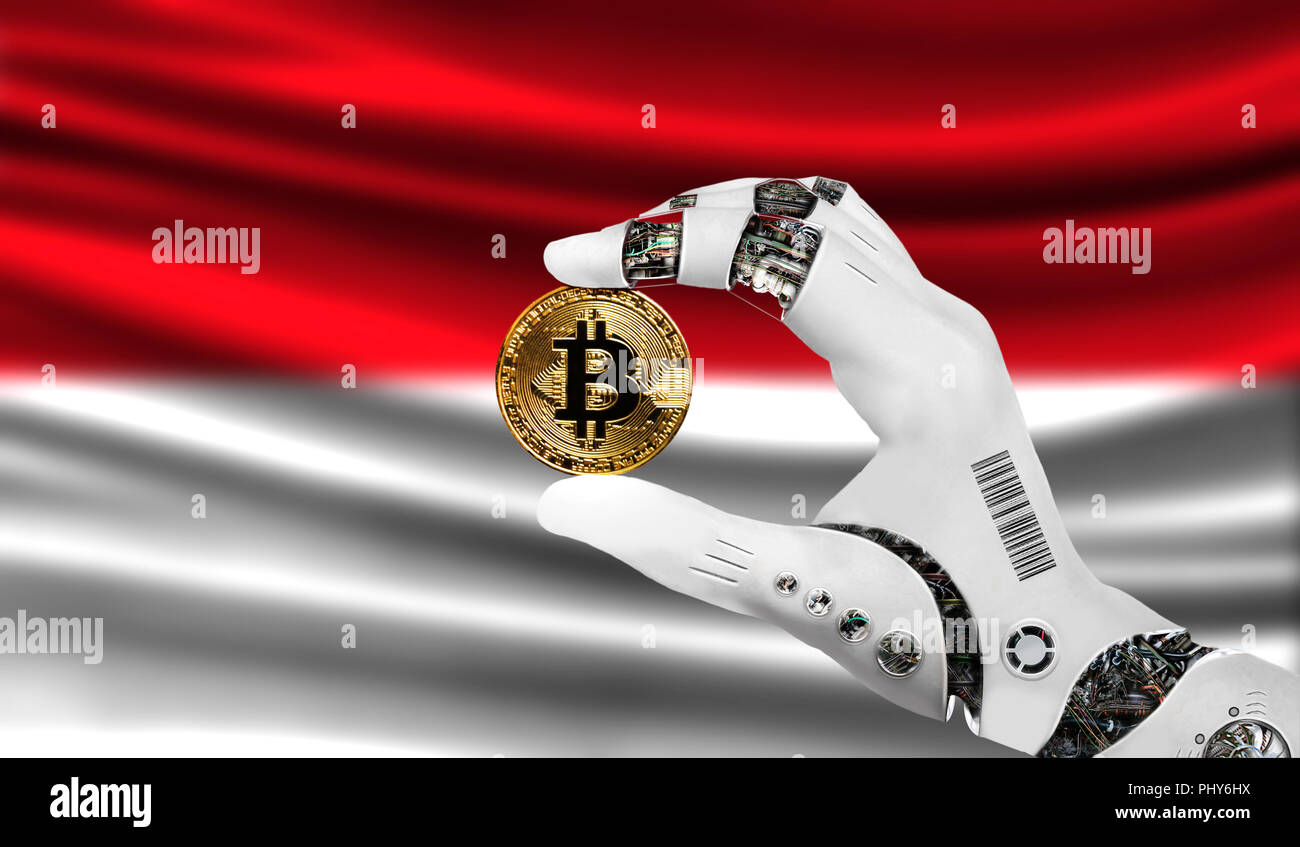 crypto currency bitcoin in the robot hand, the concept of artificial ...