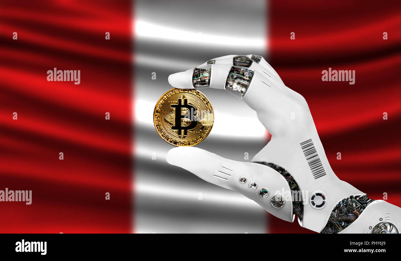 crypto currency bitcoin in the robot hand, the concept of artificial ...