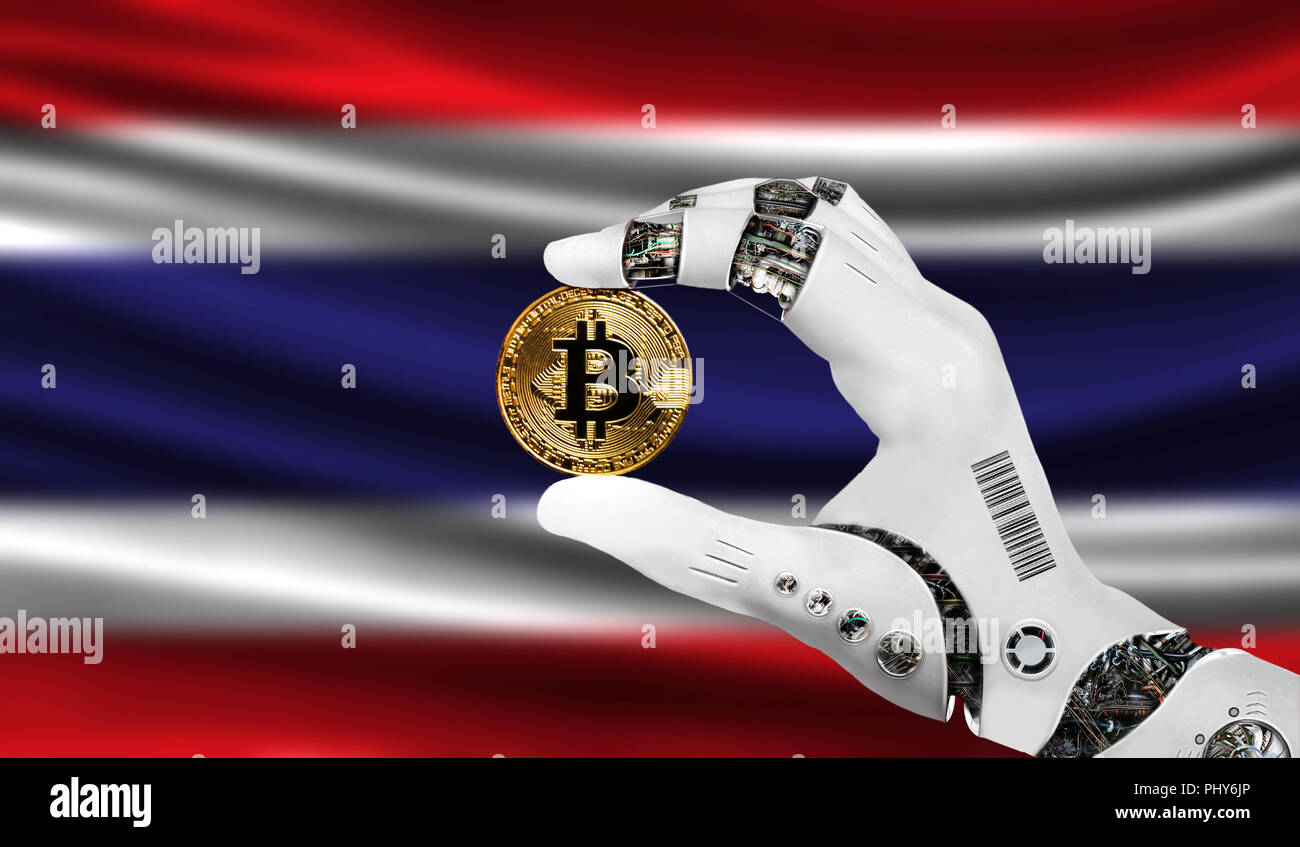 crypto currency bitcoin in the robot hand, the concept of artificial ...