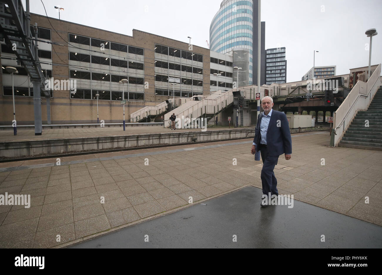 Labour leader Jeremy Corbyn at Manchester Victoria Station, as he ...