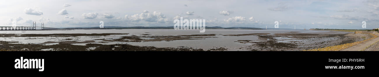Very wide angle panoramic view with both the Severn Bridge and the ...