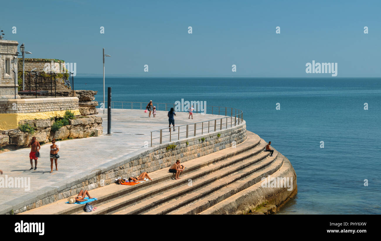 Cascais, Portugal - August 30th, 2018: Boardwalk along Duquesa Beach in ...