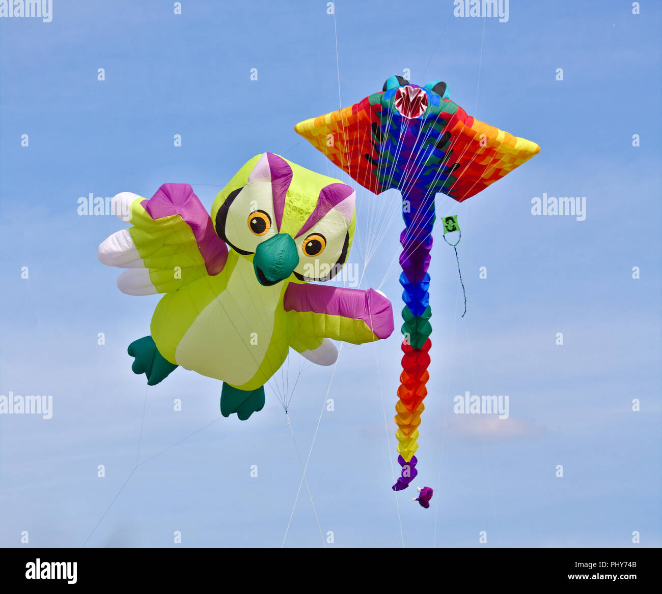 Lemwerder, Germany - August 18th, 2018 -Two large kites (one in the ...