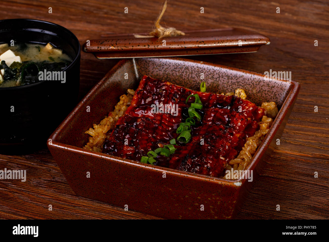 Roasted eel with rice and miso soup Stock Photo - Alamy