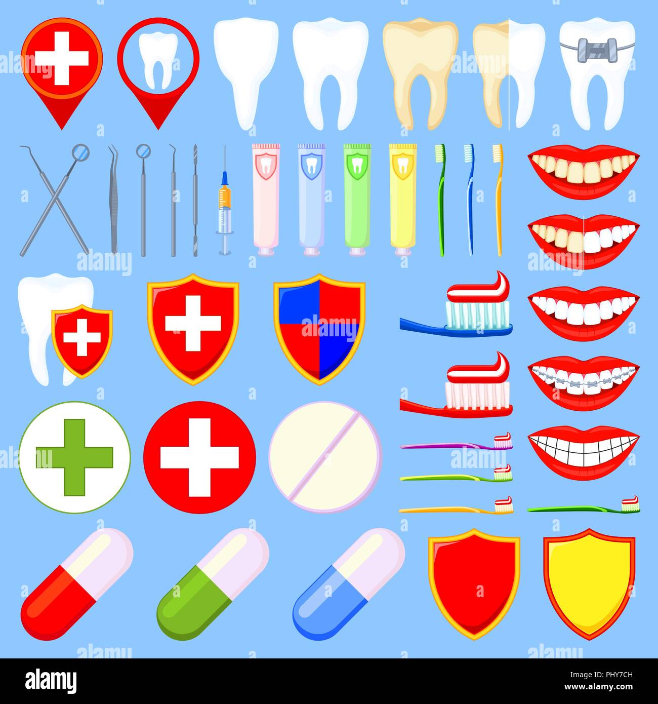 Colorful cartoon dental 42 elements set Stock Vector Image & Art - Alamy