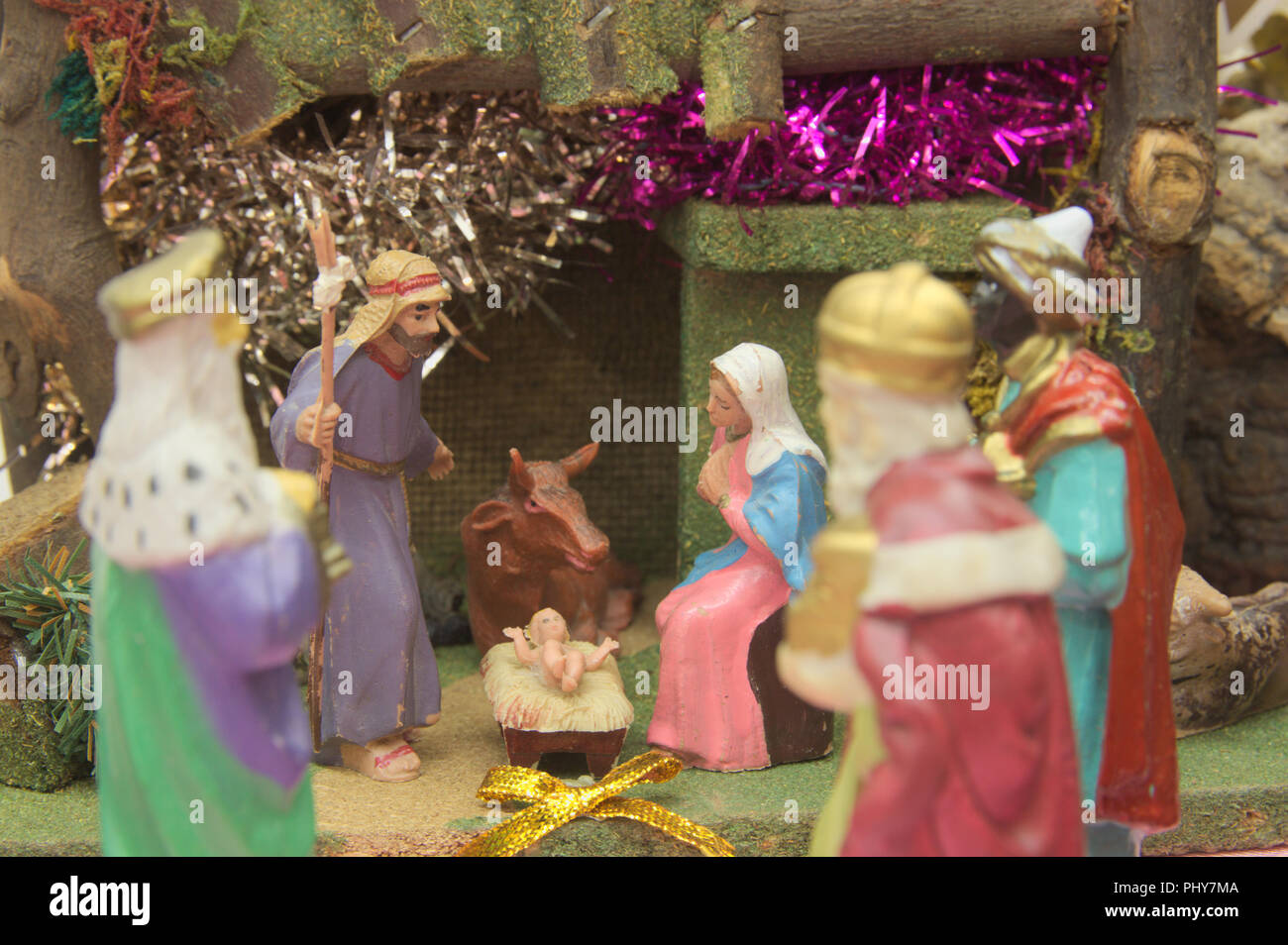 sacred scene of birth and adoration of the "Three Kings" the baby Jesus ...