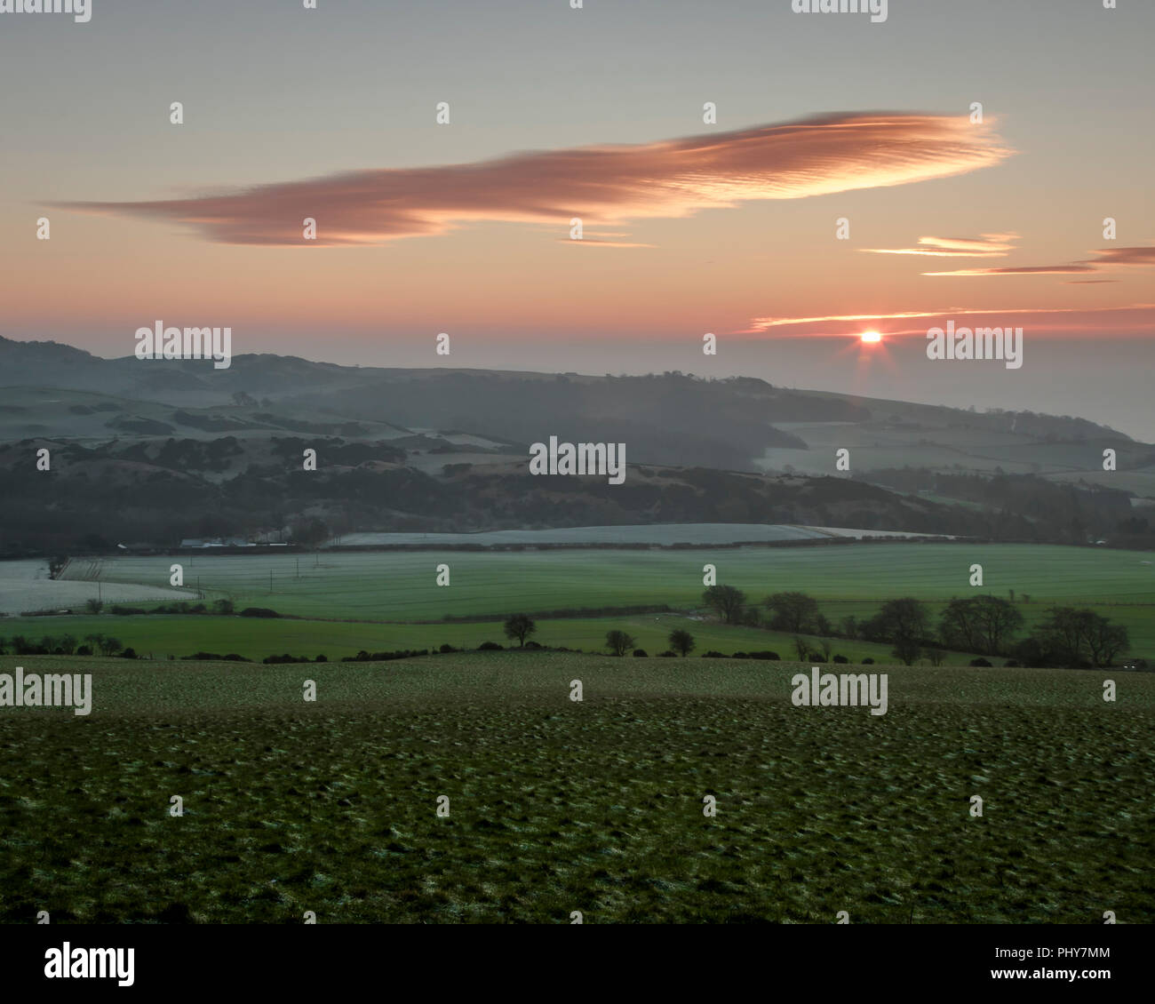 Frosty green fields at sunrise in Fife, Scotland Stock Photo - Alamy