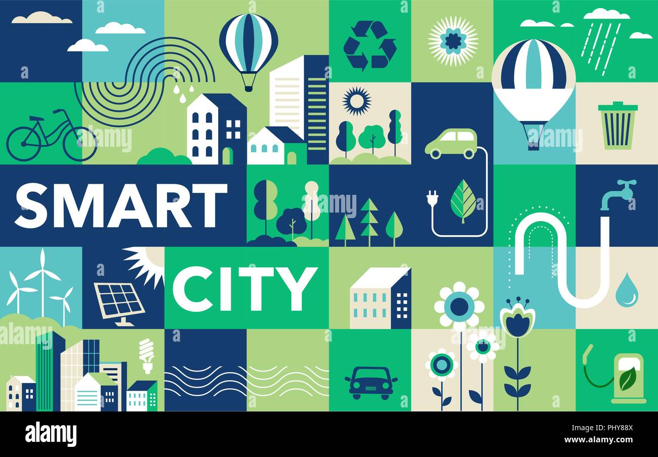 Green city, smart city concept, modern design. Geometric urban ...