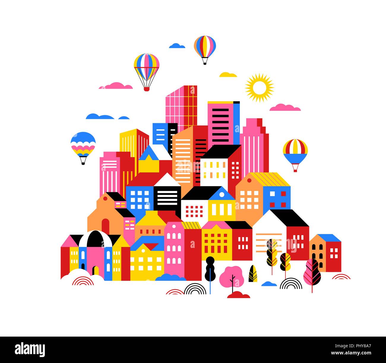 City landscape, geometric urban scene, smart city concept illustration ...