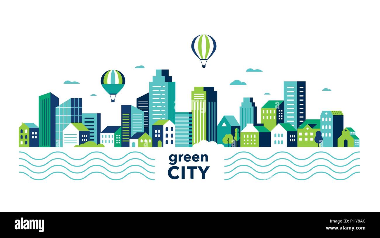 Green city, smart city concept, modern design. Geometric urban ...