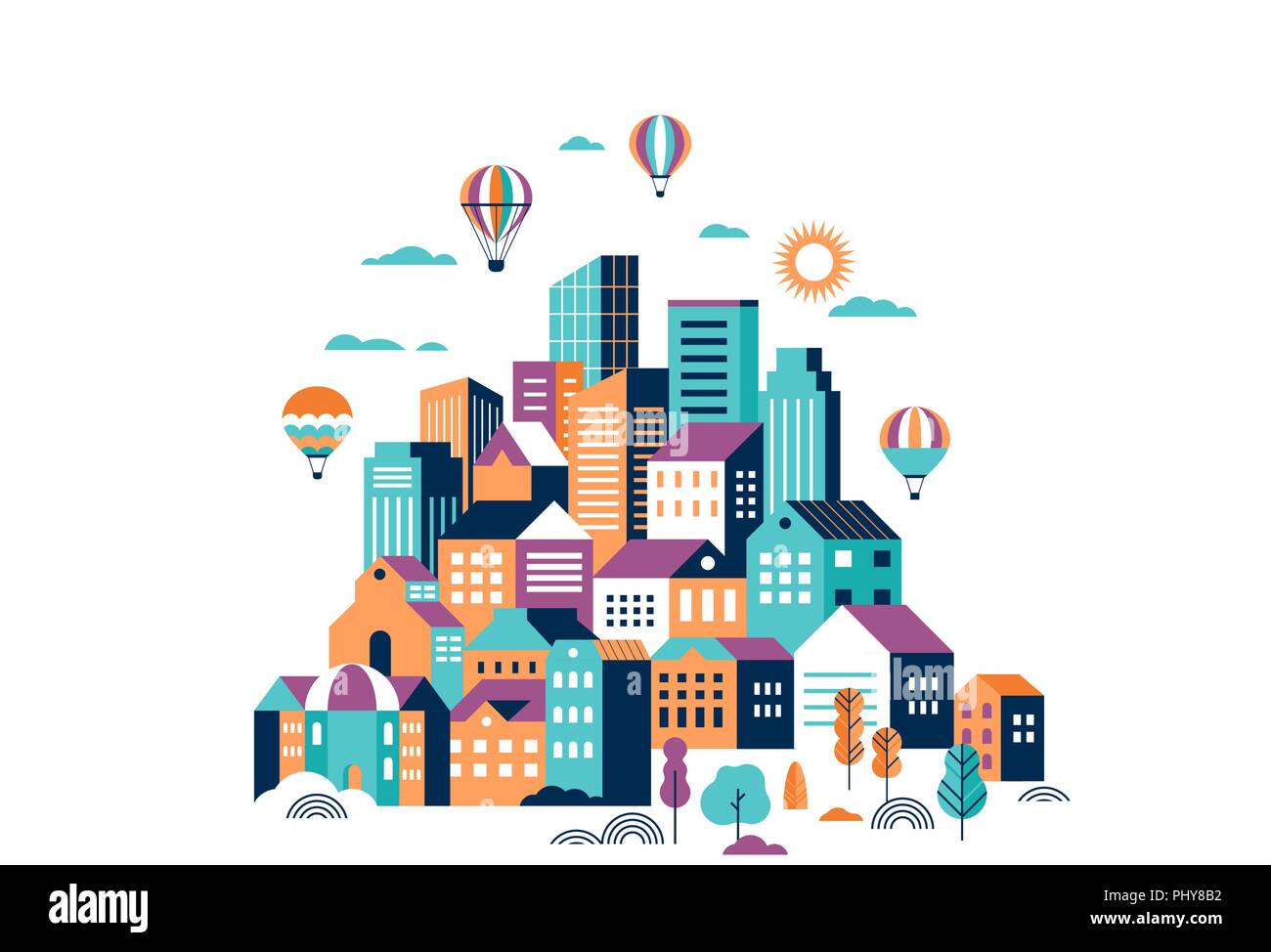 City landscape, geometric urban scene, smart city concept illustration ...