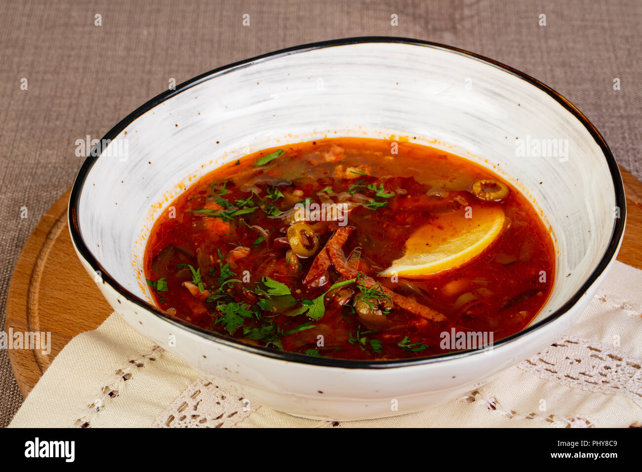 Traditional Solyanka soup with meat Stock Photo - Alamy