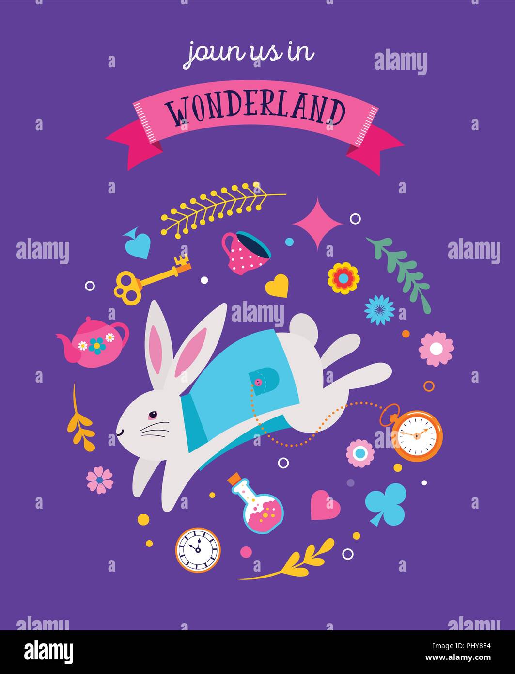Alice in Wonderland banner, poster and card. We are mad here. Colorful ...