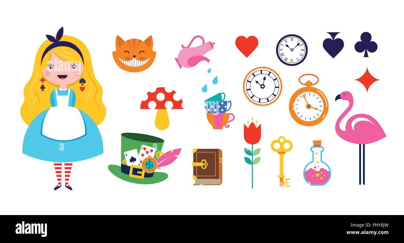 Alice in Wonderland banner, poster and card. We are mad here. Colorful ...