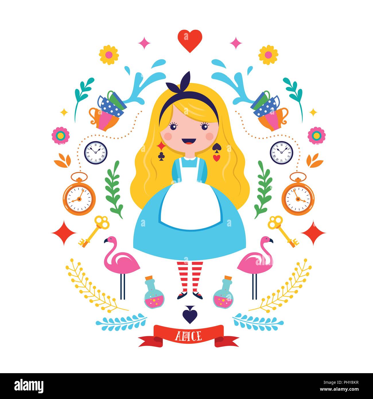 Alice in Wonderland banner, poster and card. We are mad here. Colorful ...