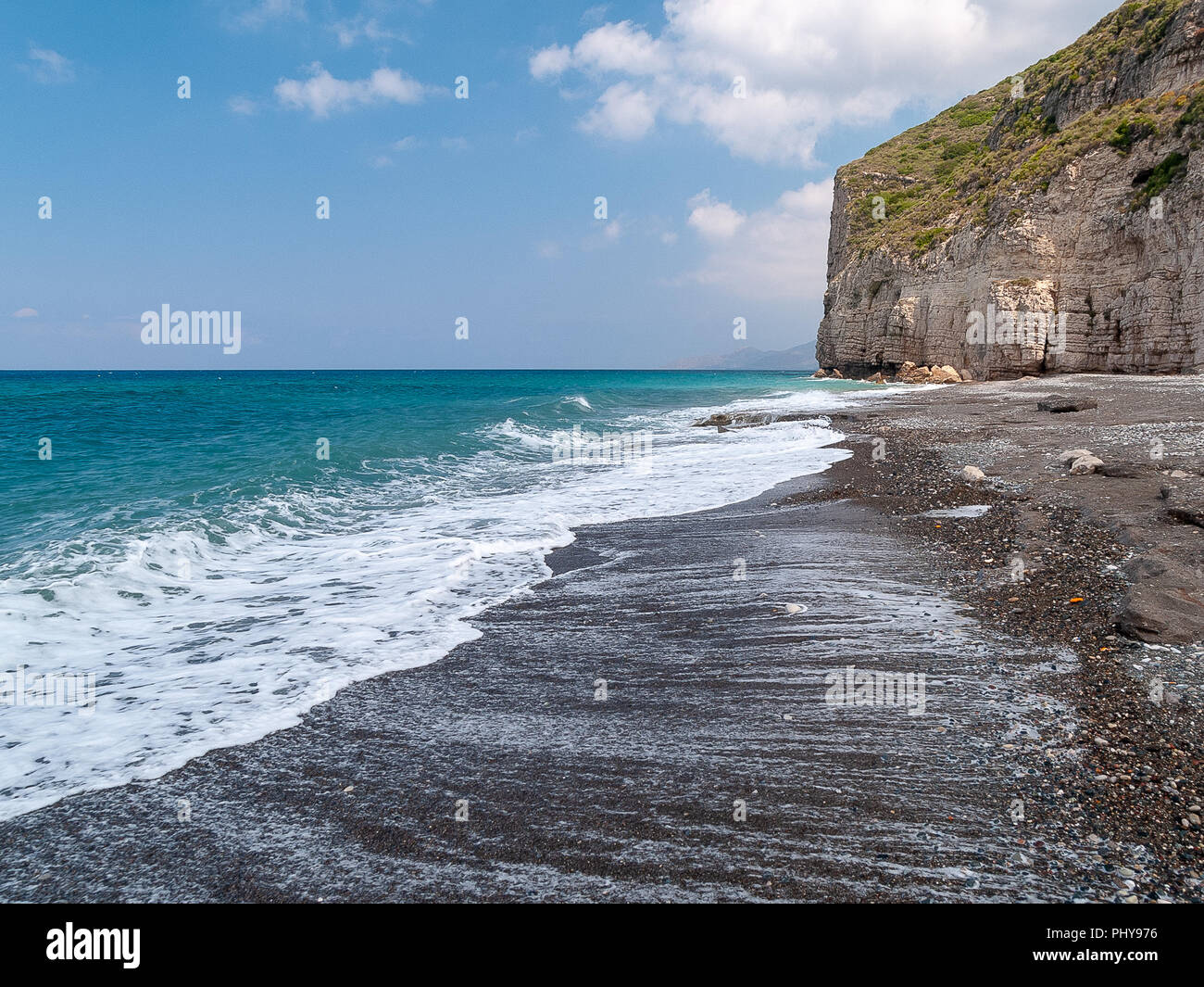 The black sand beach at Wadi Qandil. Mediterranean Sea, Syria Stock ...