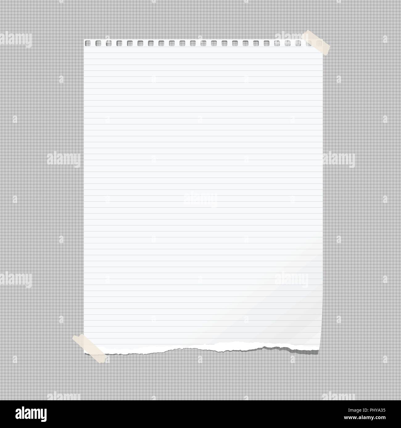 White note, notebook paper with torn edge stuck on gray squared ...