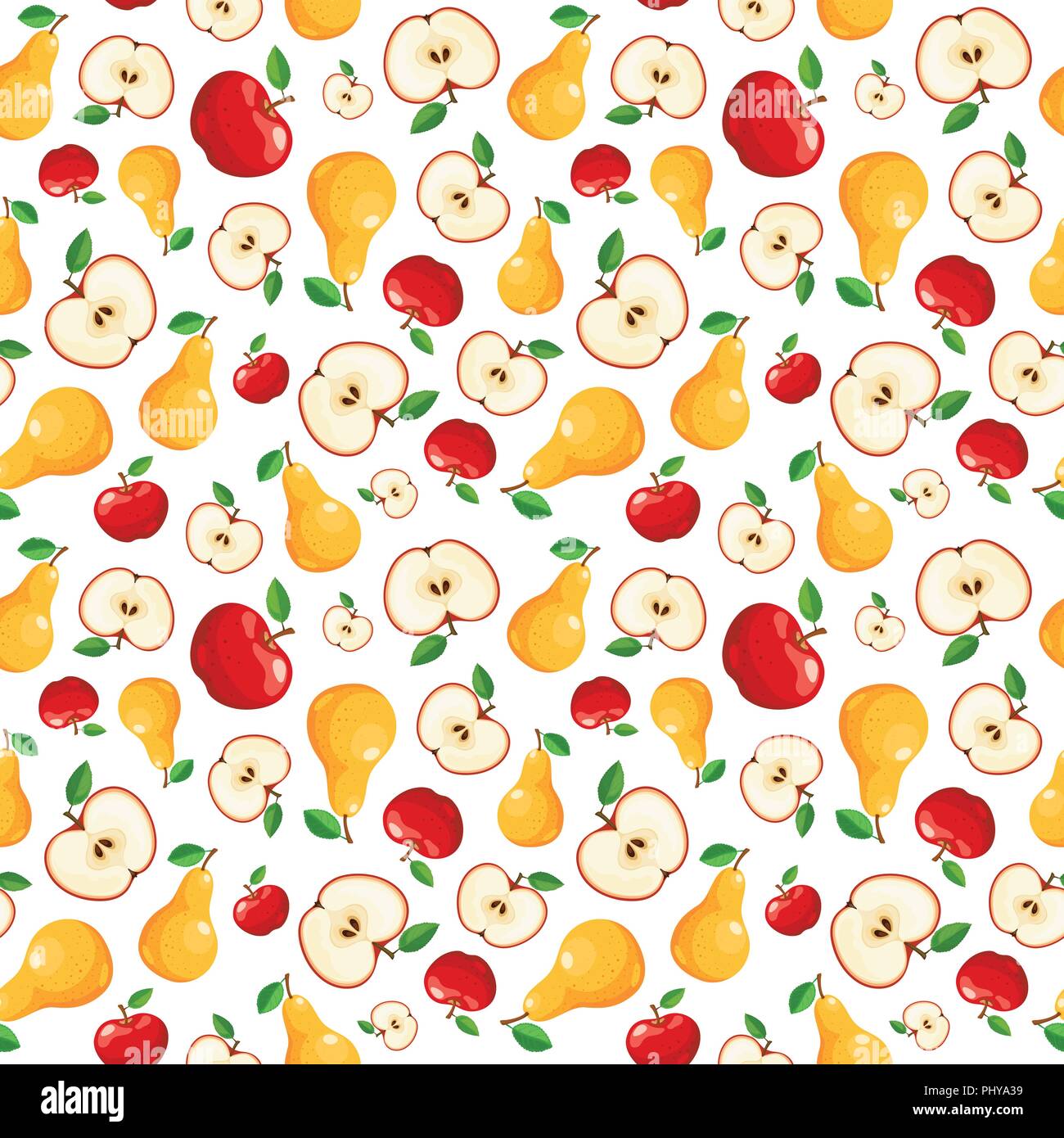 Seamless fruits pattern isolated on white. Apples and pears haotically ...