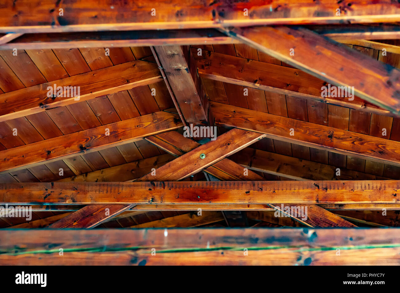 Closeup interior view of a wooden roof structure Stock Photo - Alamy