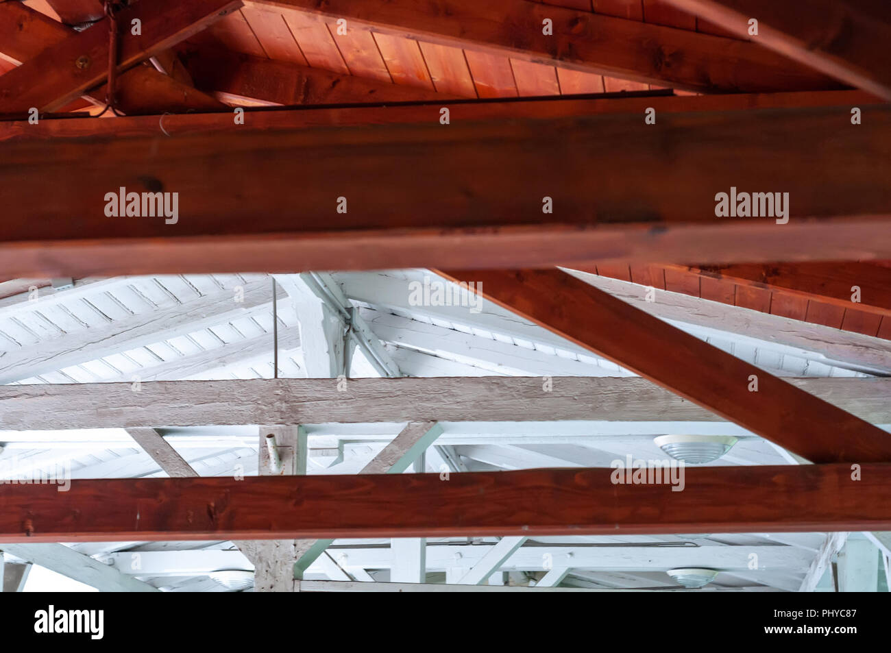 Closeup interior view of a wooden roof structure Stock Photo - Alamy
